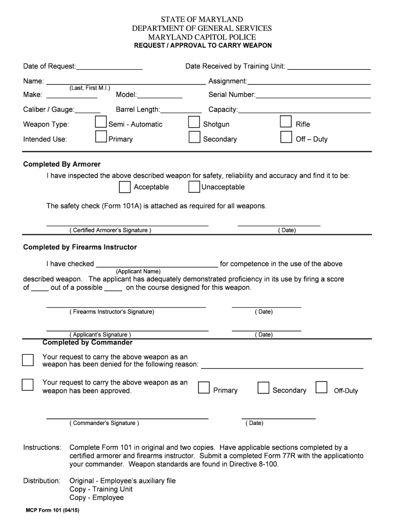 Fillable Online mcp maryland REQUEST APPROVAL TO CARRY WEAPON Fax Email ...