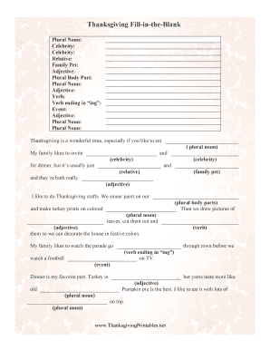 Fillable Online Thanksgiving Fill-in-the-Blank Fax Email Print - pdfFiller