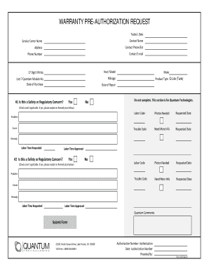 Fillable Online WARRANTY PREAUTHORIZATION REQUEST Fax Email Print - pdfFiller