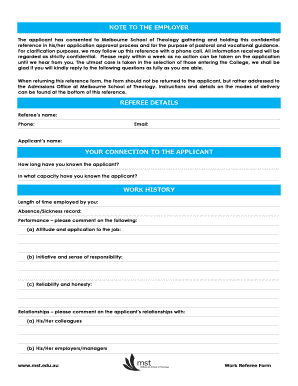 Fillable Online mst edu Work Reference Form - bmstbbedubau Fax Email ...
