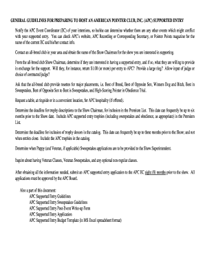 Fillable Online americanpointerclub APC Supported Entry Guidelines APC ...