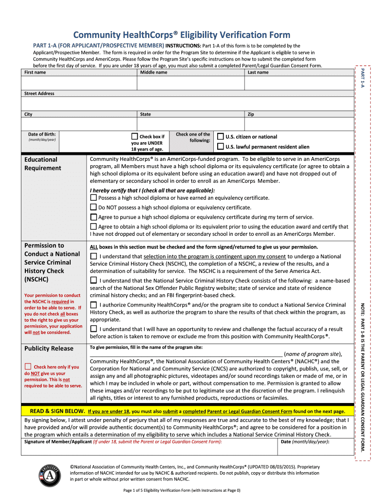 Fillable Online communityhealthcorps Community HealthCorps Eligibility ...