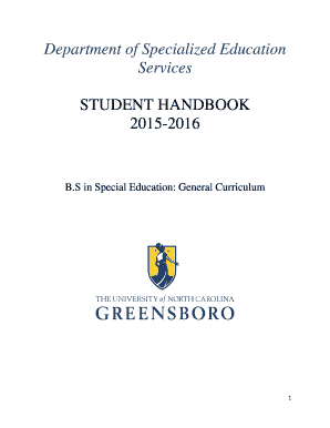 Fillable Online soe uncg Specialized Education Handbook - School of ...