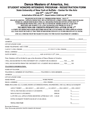 Fillable Online STUDENT HONORS INTENSIVE PROGRAM REGISTRATION FORM Fax ...