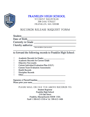Fillable Online New Student Registration Checklist and Forms - Franklin High ... Fax Email Print ...