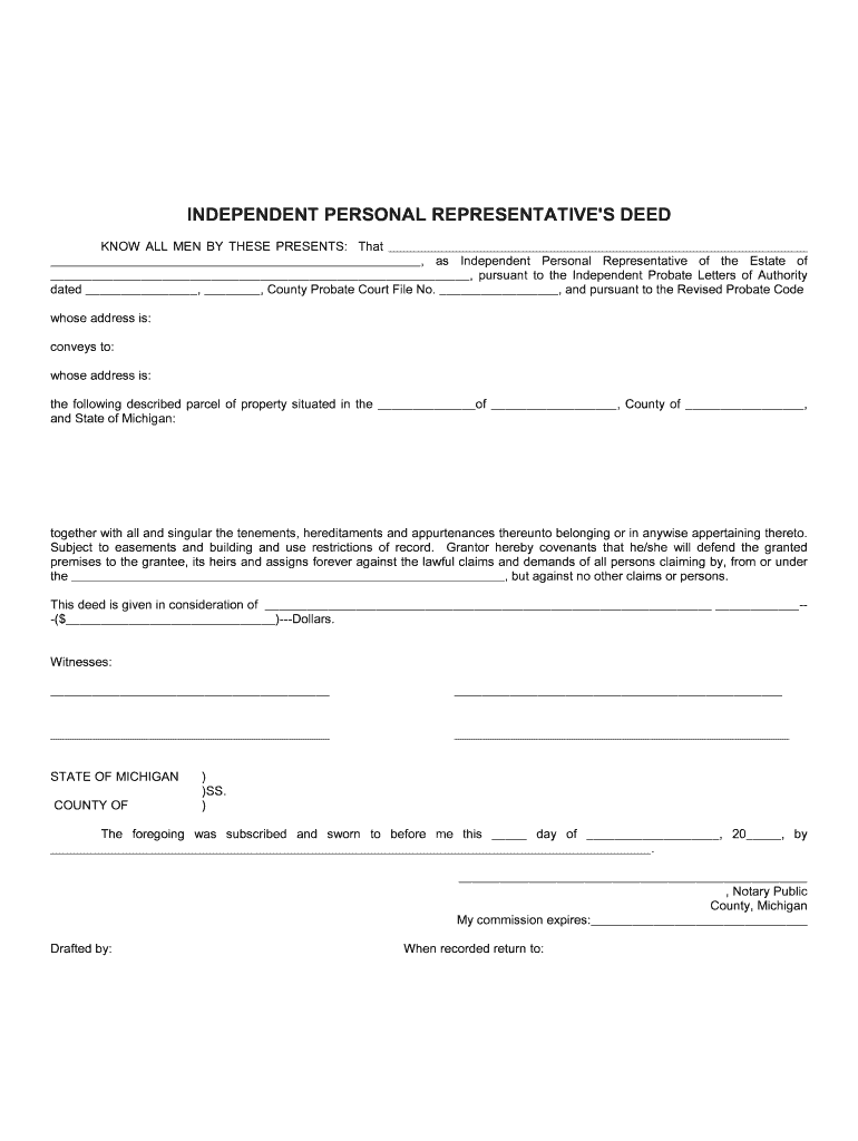 Fillable Online Independent personal representative's deed - BBC Title ...