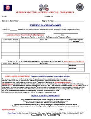 Fillable Online vms olemiss Veteran's benefits course approval worksheet statement by ... Fax ...