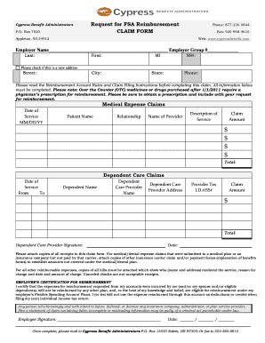 Fillable Online Request for FSA Reimbursement CLAIM FORM Fax Email ...
