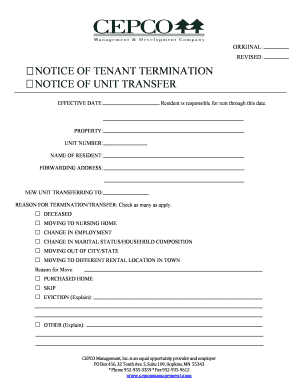 Fillable Online Notice of tenant termination notice of unit transfer ...