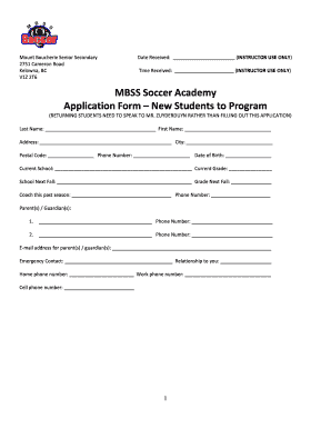Fillable Online MBSS Soccer Academy Application Form UPDATED January ...