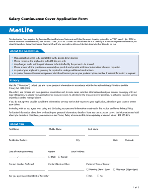 Fillable Online Salary Continuance Cover Application Form - bagigroupbbcombau Fax Email Print ...