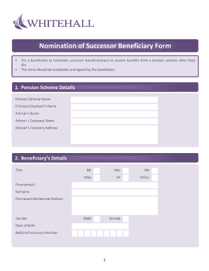Fillable Online whitehallgroup co Nomination of Successor Beneficiary ...