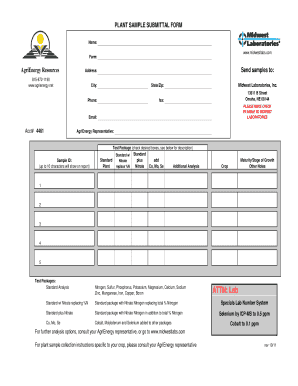 Fillable Online agrienergy PLANT SAMPLE SUBMITTAL FORM Send samples to ...