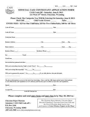 Fillable Online cheyennedepotmuseum OFFICIAL CASI CONTESTANT ...