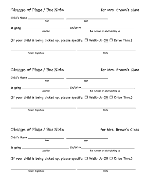 Fillable Online conway k12 wa Change of Plans / Bus Note for Mrs. Brown ...