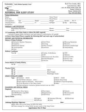 Fillable Online Sleep Study Referral Form 71410 Fax Email Print - pdfFiller