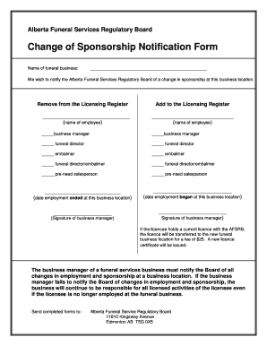 Fillable Online afsrb ab Change of Sponsorship Notification Form Fax ...