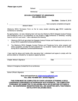 Fillable Online okdeca 2015-2016 STATEMENT OF ASSURANCE OKLAHOMA DECA ...