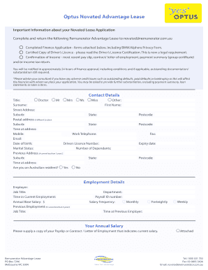 Fillable Online Optus Novated Advantage Lease - bRemuneratorb Fax Email Print - pdfFiller