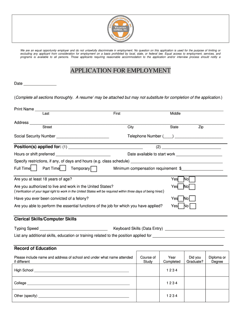 Fillable Online Application for Employment-Admin Fax Email Print ...
