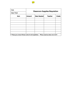 Fillable Online Date Classroom Supplies Requisition Date Filled Fax ...