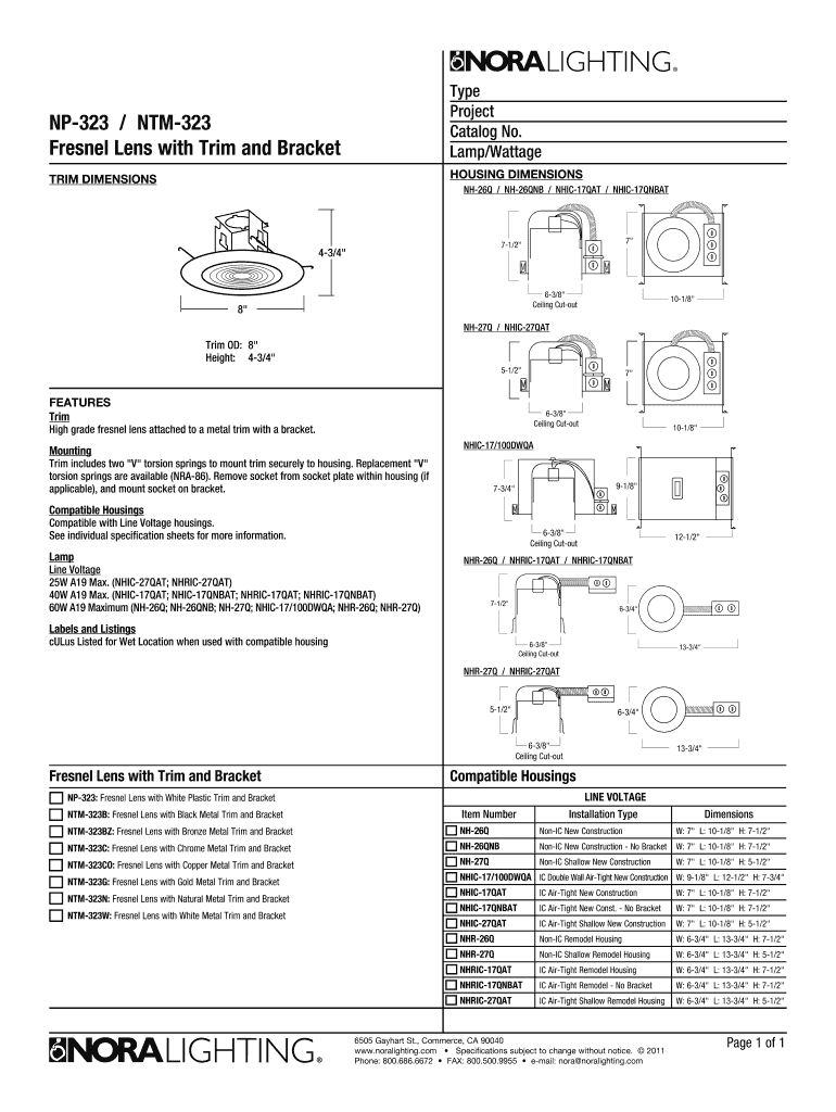 Fillable Online Type NP-323 NTM-323 Project Fresnel Lens with Trim and ...