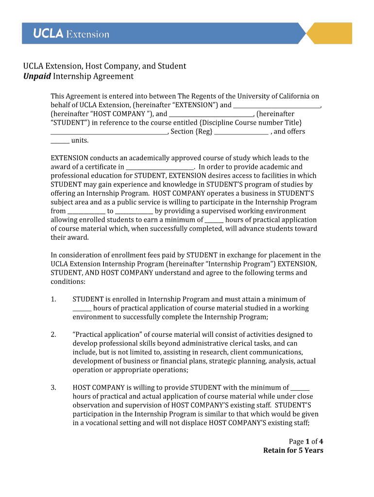 Fillable Online arcid uclaextension Unpaid Internship Agreement Form ...