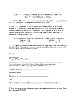 Fillable Online obp bellvilleisd Promotion Retention Addendum - O ...