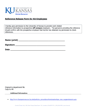 Fillable Online Reference Release Form for KU Employees Name print Fax ...