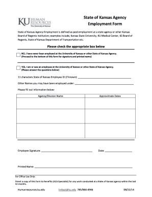 Fillable Online State of Kansas Agency Employment Form Fax Email Print ...