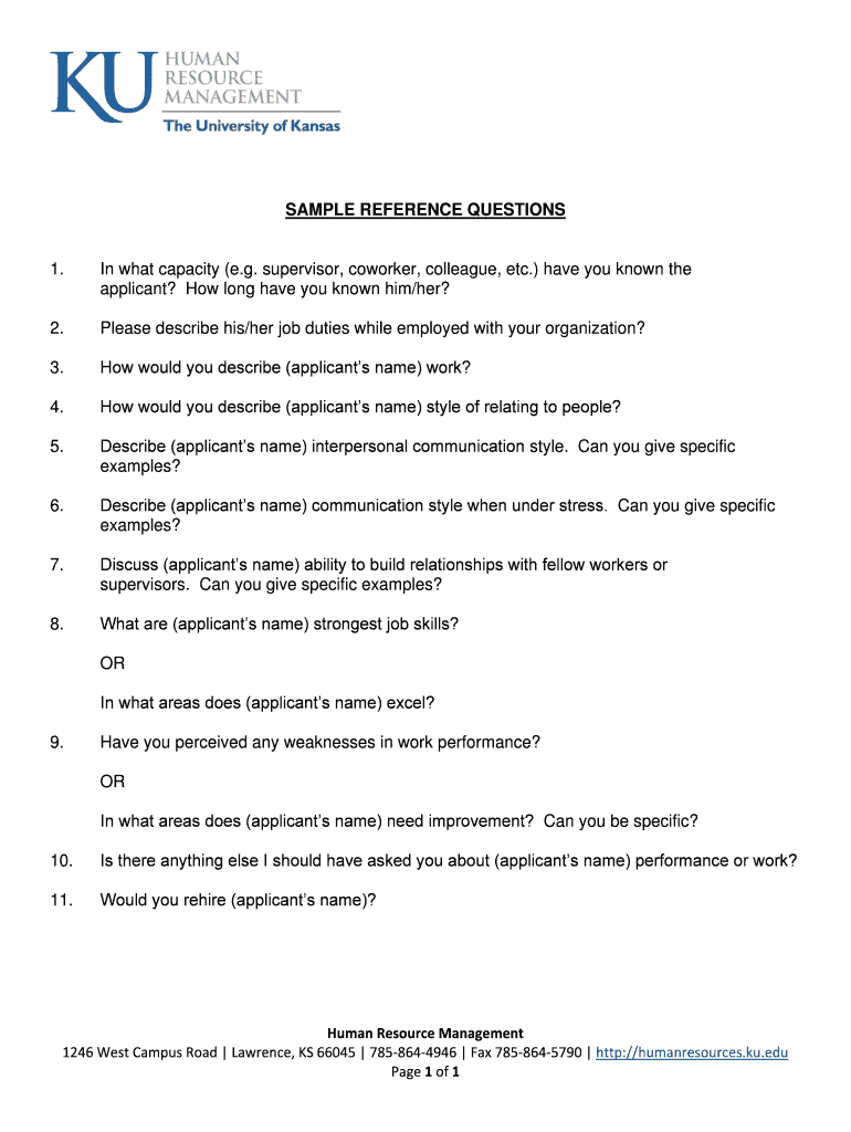 Fillable Online SAMPLE REFERENCE QUESTIONS Fax Email Print - pdfFiller