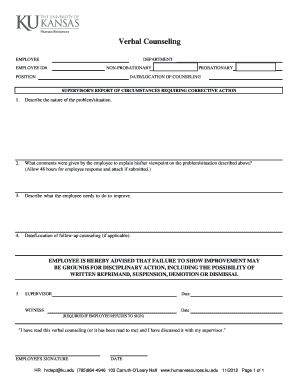 Fillable Online Verbal Counseling - Human Resource Management Fax Email ...