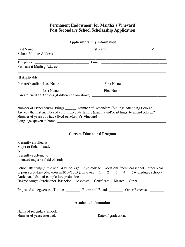 Fillable Online endowmv Application - Permanent Endowment Fund for Marthas Vineyard Fax Email ...