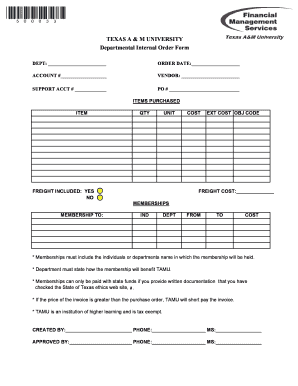 Fillable Online Dept Internal Order Formxls Fax Email Print - pdfFiller