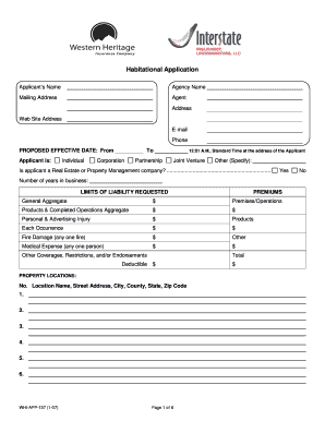 Fillable Online Habitational Application - Interstate Insurance ...