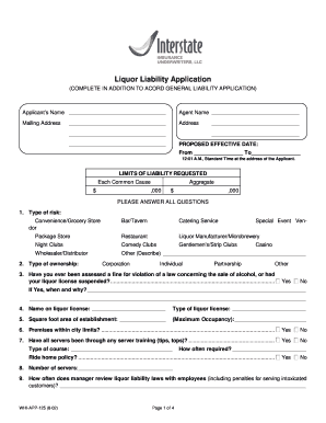 Fillable Online Liquor Liability Application ...