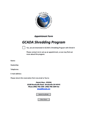 Fillable Online gcada Appointment Form GCADA Shredding Program Fax ...