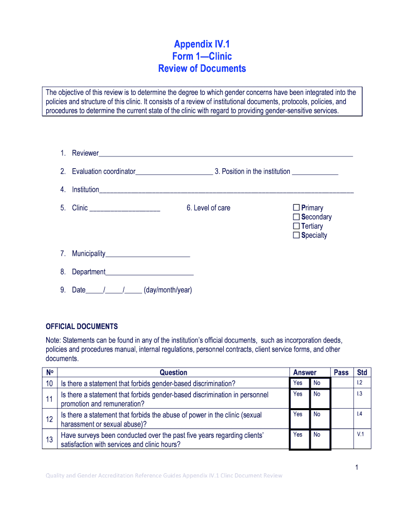 Fillable Online igwg Appendix IV1 Form 1Clinic Review of Documents ...