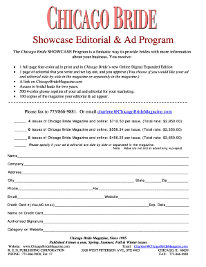 Fillable Online Showcase Editorial & Ad Program - Chicago Bride ...