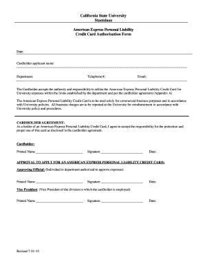 Fillable Online csustan American Express Personal Liability bCreditb ...