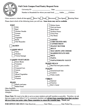 Fillable Online service uark Full Circle bCampusb Food Pantry bRequestb ...