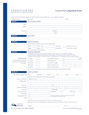 Fillable Online countrywise org Funeral Plans Payment Form ...