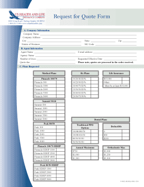 Fillable Online Request for Quote Form - US Health and Life Fax Email ...