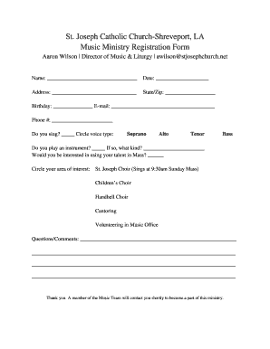 Fillable Online stjosephchurch Music Ministry Registration - St. Joseph ...