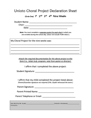 Fillable Online Unioto Choral Project Declaration Sheet Fax Email Print ...
