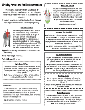 Fillable Online Birthday Parties and Facility Reservations Fax Email ...