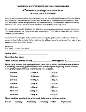 Fillable Online maustonschools 9th Grade Counseling Conference Form ...