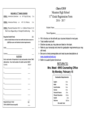 Fillable Online maustonschools 11 Grade Registration Form 16-17 ...