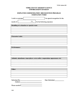 Fillable Online To download a Commendation/Recognition Nomination form Fax Email Print - pdfFiller
