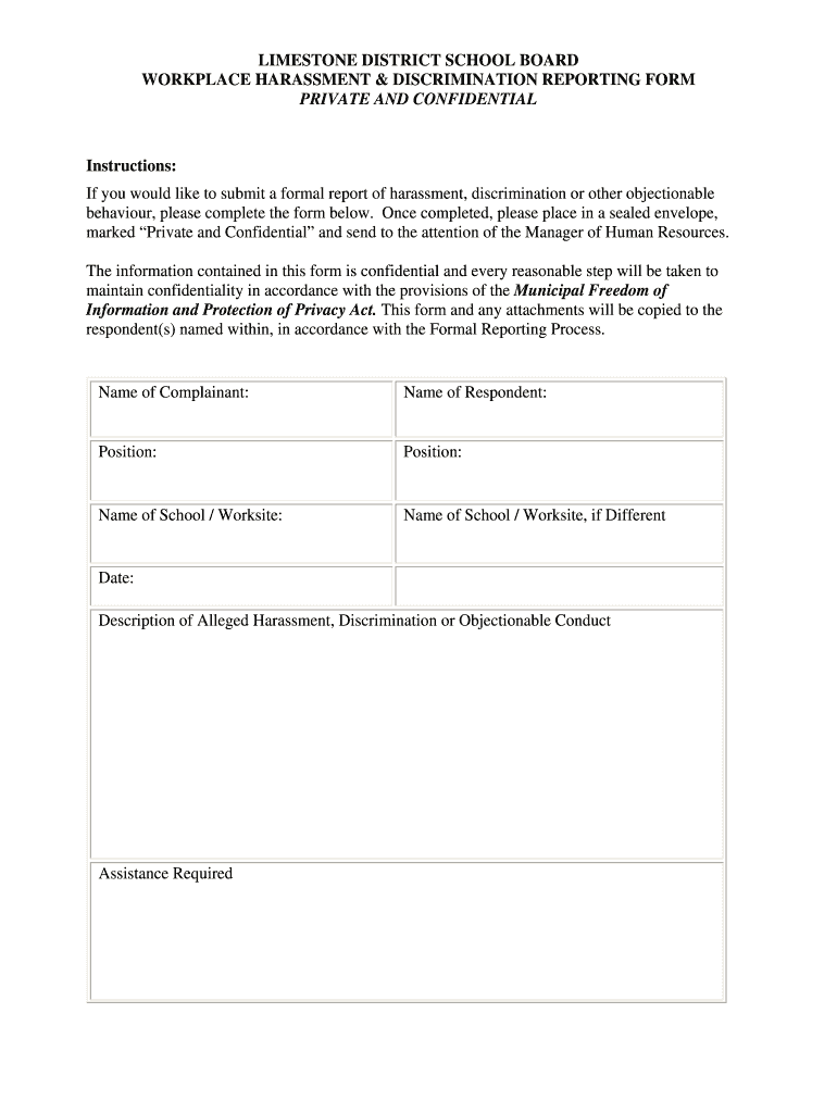 Fillable Online Harassment & Discrimination Reporting Form - Limestone ...